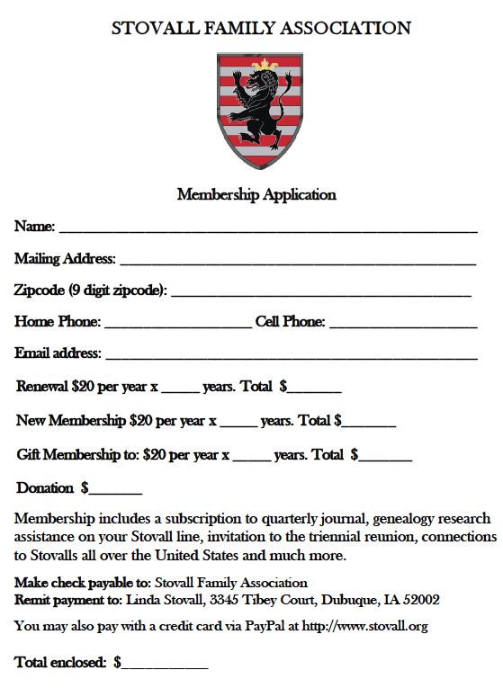 Membership Application | Stovall Family Association